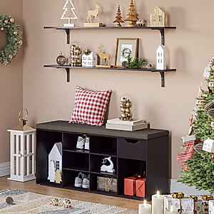 DINZI LVJ Shoe Bench, Entryway Storage Bench with Drawer and 11 Cubbies, Cubby Shoe Rack with Adjustable Shelves, Shoe Organizer Cabinet for Living Room, Bedroom, Mudroom, Closet and Garage, Espresso