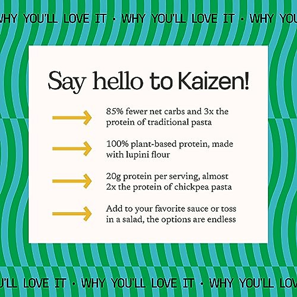 KAIZEN KETO Pasta Ziti - 2 Net Carbs, 19g protein - Gluten-Free, Keto Pasta Made with High Fiber Lupini Flour - 8 ounces (Pack of 3)