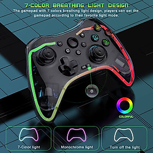 Joso Mobile Gaming Controller for iPhone/Android/PC/PS4 with RGB, Wireless Switch Controller with 6-Axis Gyro/Dual Vibration/Customized Buttons/Turbo, Transparent Mobile Gamepad with Phone Holder