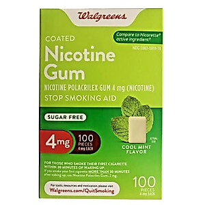 Walgreens Coated Nicotine Polacrilex Gum 4 mg, Cool Mint, 100 ea