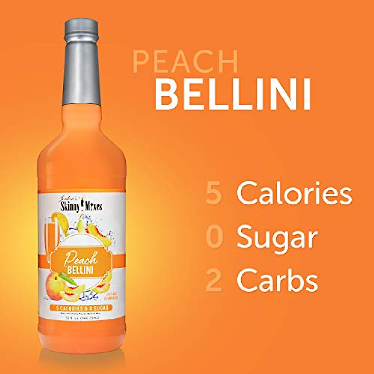 Jordan's Skinny Mixes Sugar Free Peach Bellini Mix, Flavored Cocktail Mixer for Drinks, Peach Drink Flavoring for Cocktails & Mocktails, Low Calorie, Gluten Free, Keto Friendly, 32 Fl Oz, 1 Pack