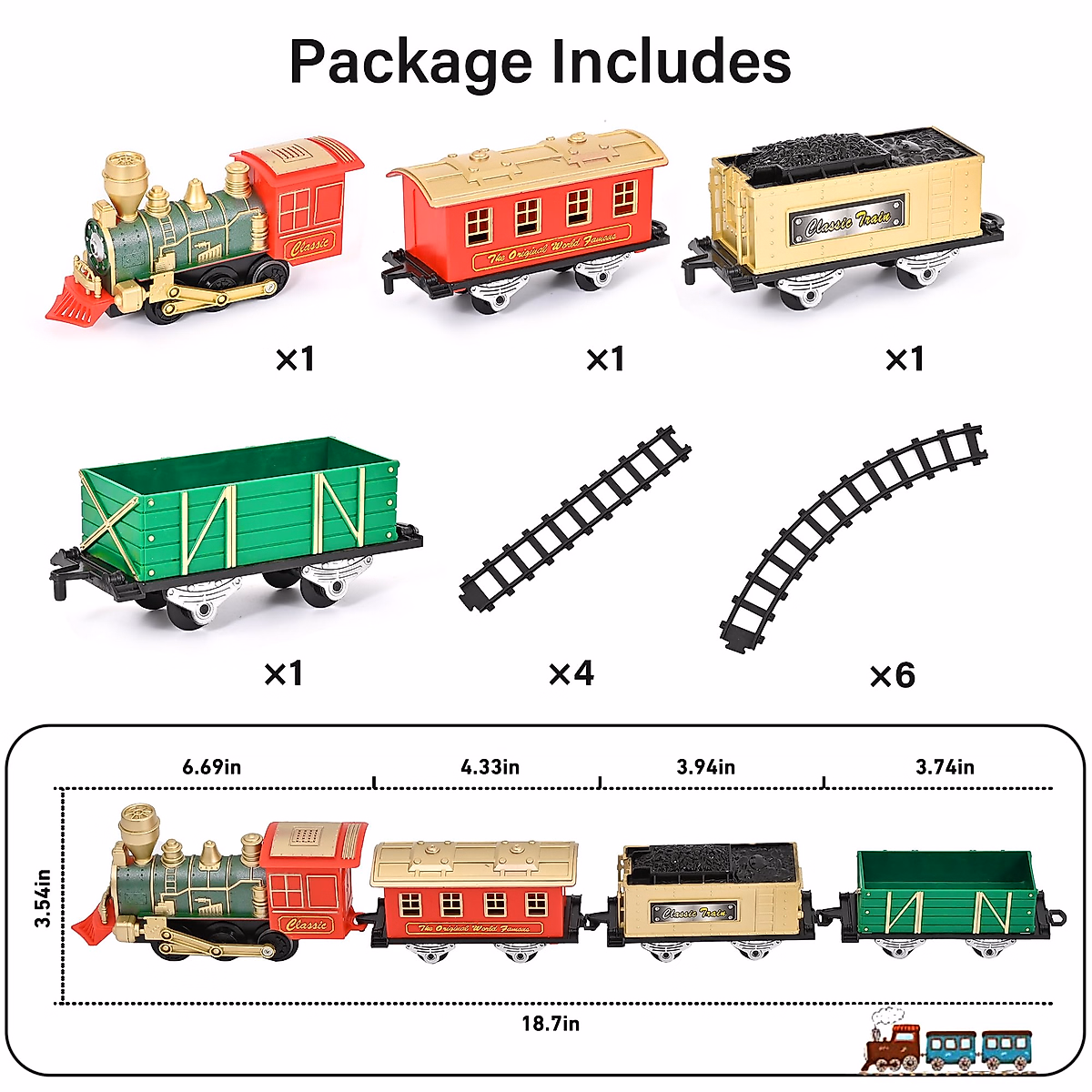 Train Set - Christmas Train Toys, Battery-Powered Locomotive Engine with Sound and Lights, Cargo Cars & 10 Tracks, Toy Train Sets for Boys Age 3 4 5 6