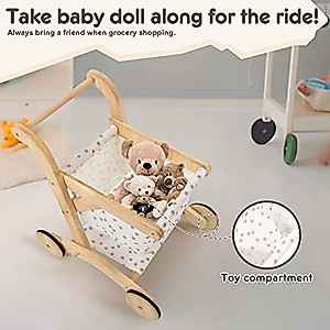 HARPPA Baby Push Walker Wooden Shopping Cart for Boys and Girls 1 Year Old and Up Push Walker Toy for Babies