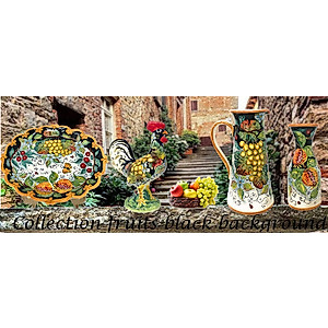 CERAMICHE D'ARTE PARRINI - Italian Ceramic Spoon Rest Holder Decorated Grape Background Black Pottery Art Hand Painted Made in ITALY Tuscan