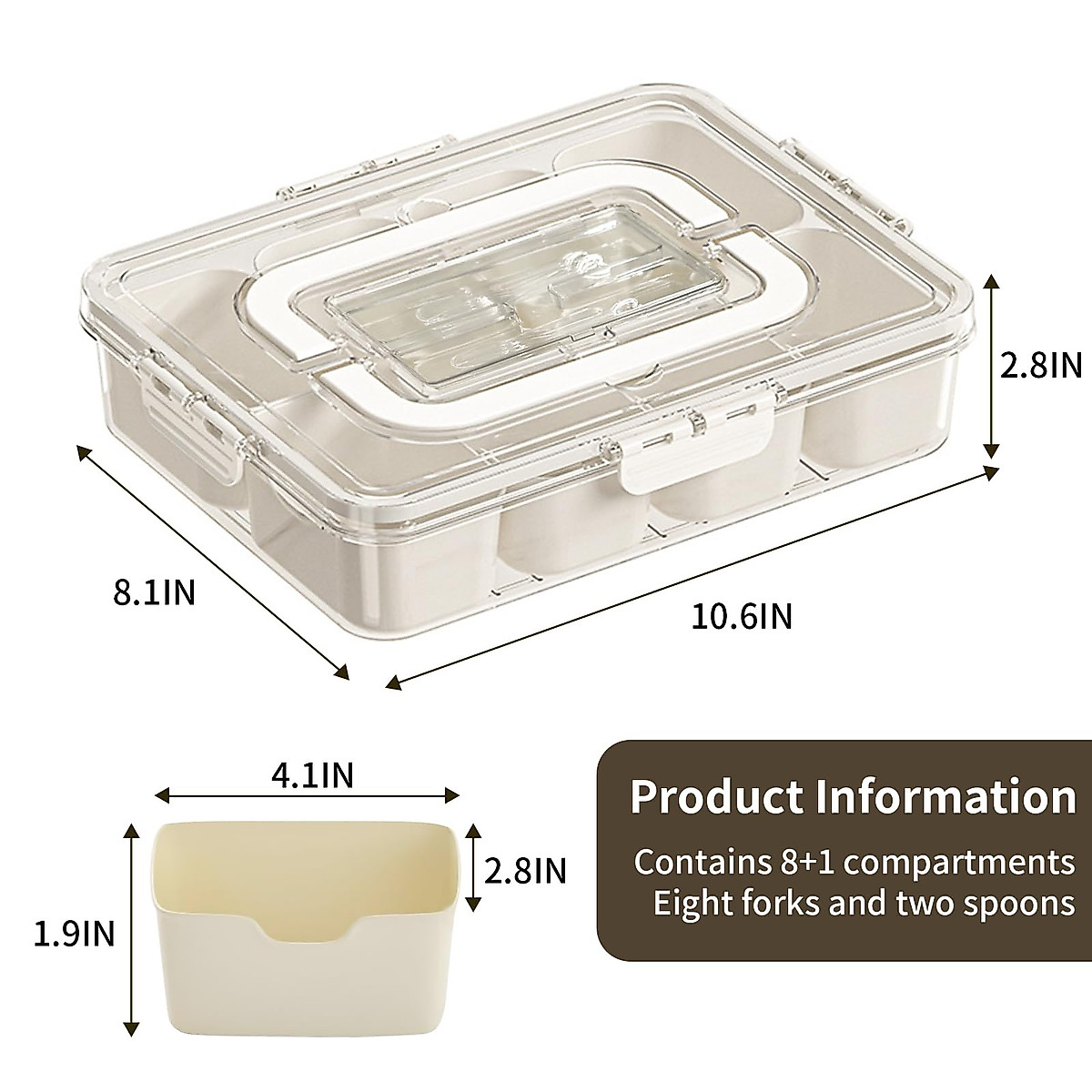 KVOOISD Divided Serving Tray with Lid and Handle, Clear Plastic Snackle Box Charcuterie Container 8 Compartments, Reusable Veggie Tray Fruit Tray,Large Snack Platter for Party Refrigerator Storage