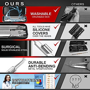 Blackhead Extractor, 6 Pack Pimple Popper Tool Kit for Removing Blackhead, Whitehead, Pimple, Acne, Zit, Comdone, Pores, Fat Granules on Nose, Face - with Organized Case