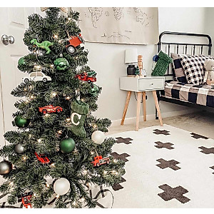 BoutiqueRugs Erath Swiss Cross Shag Area Rug - Black, Off White, Charcoal - 5'3" x 7'3"