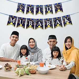 Eid Mubarak Paper Banner Decorations - Happy Eid Party Decorations Hanging Bunting Banner Garland Party Decorations, Ramadan Sign Backdrop for Home Wall Indoor Outdoor