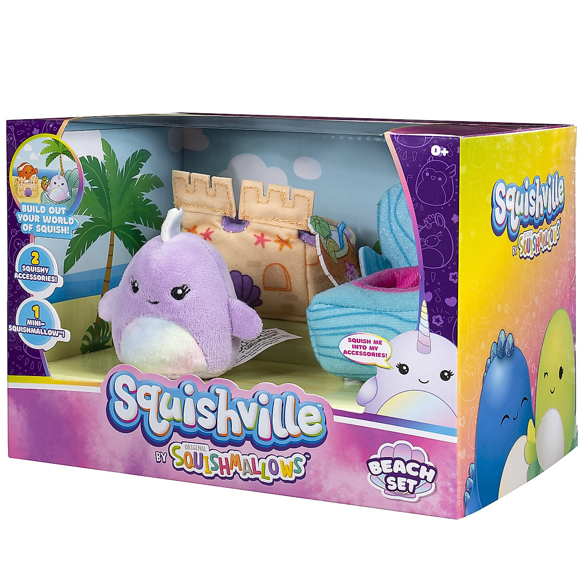 Squishville by Squishmallows Mini Plush Room Accessory Set, Playroom, 2” Esmeralda Mini-Squishmallow and 2 Plush Accessories, Marshmallow-Soft Animals, Playroom Toys