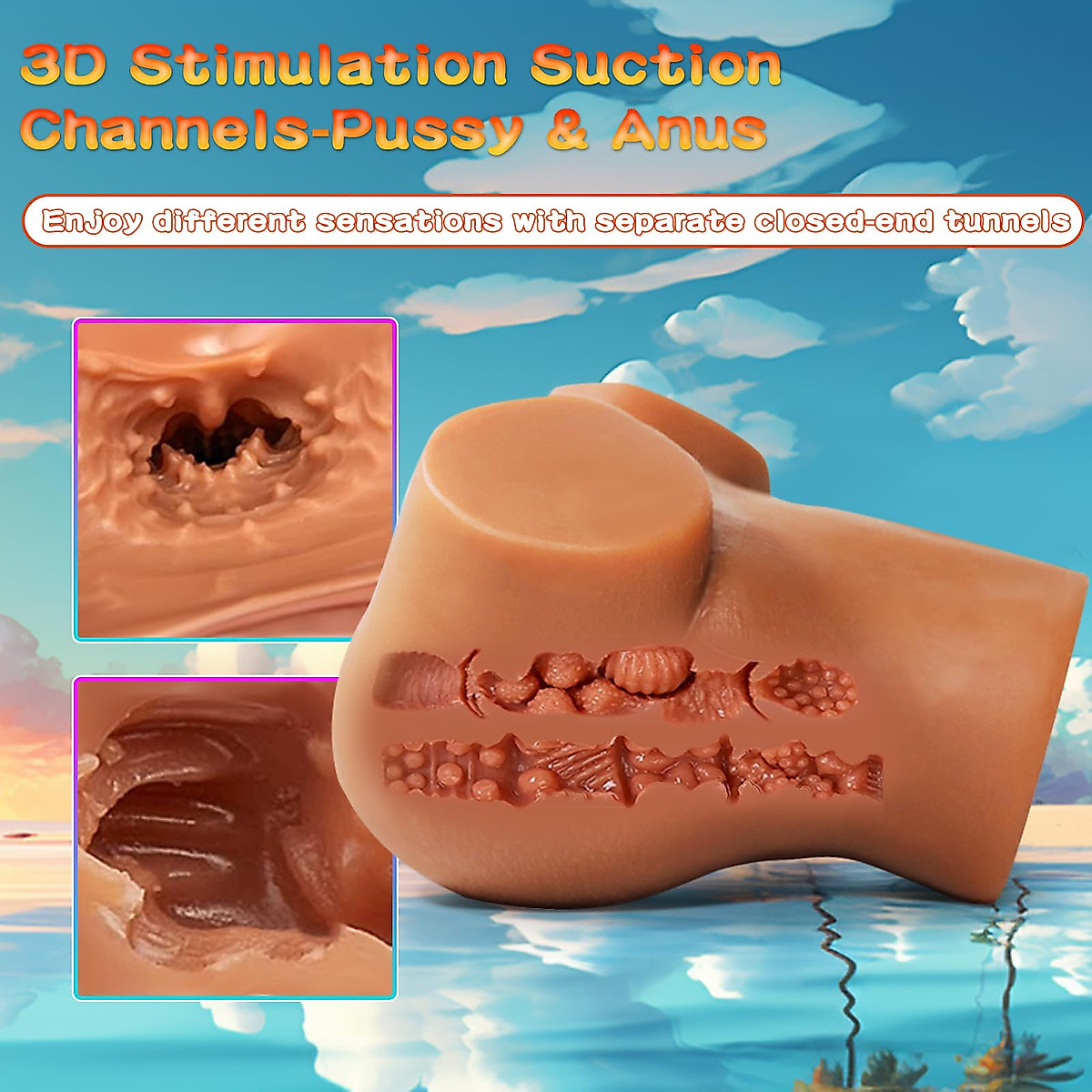 Mini Brown Realistic Torso Sex Doll - 1.9 LB Male Masturbator and Anal Sex Toy, Adult Pocket Pussy for Men, Penis Stroker and Blowjob Masturbator