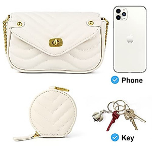 Small Crossbody Purses for Women Pu Leather Chain Quilted Handbag Designer Shoulder Bags Coin Cellphone Purse Set 2pcs (Beige)