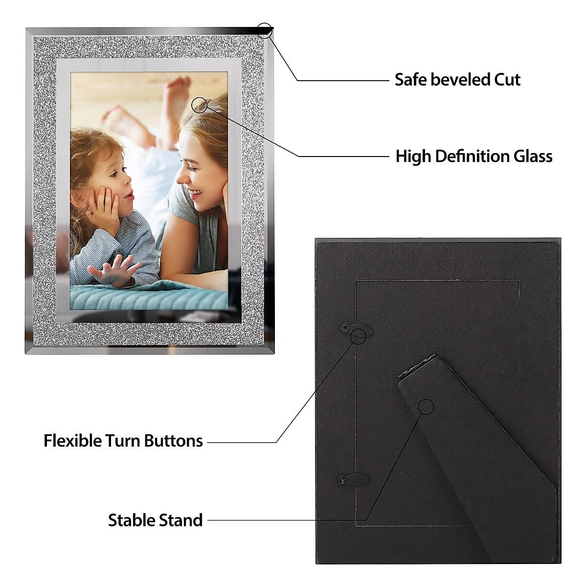 Calenzana 4x6 Picture Frame Sparkle Glass Photo Frames Set for Tabletop, 2 Pack