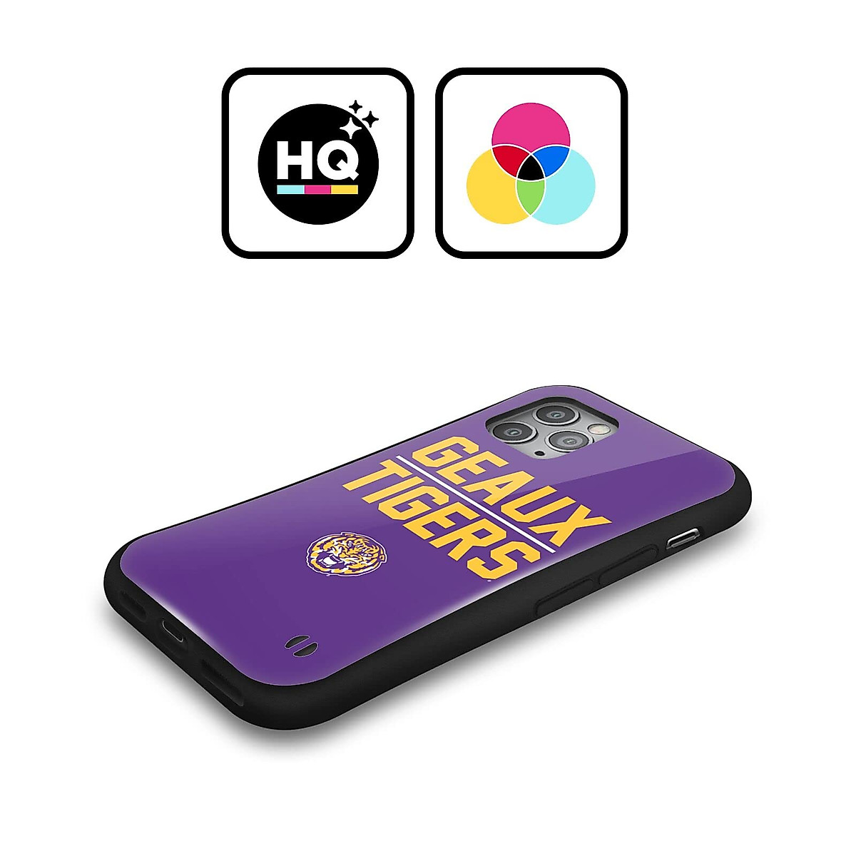 Head Case Designs Officially Licensed Louisiana State University LSU Geaux Tigers Hybrid Case Compatible with Apple iPhone 15 Pro