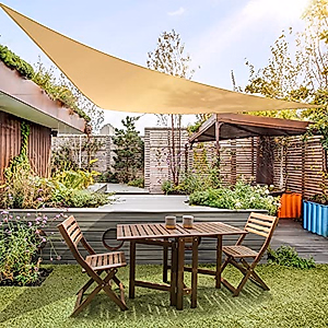 MR. COVER Triangle Sun Shade Sail 16 x 16 x 16 ft Rectangle for Patio Garden Backyard Outdoor Facility, Rip-Resistant & UV-Block, Double Stitched, Sand Color