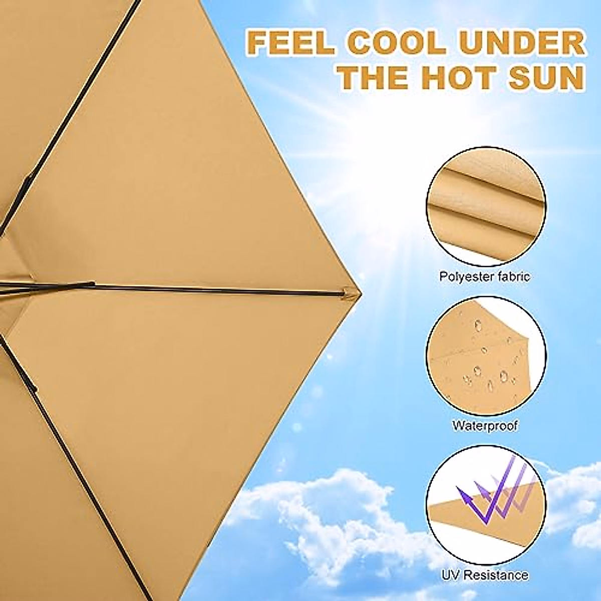 9ft Round Patio Umbrella Surface Sun Umbrella for Garden Yard Picnic Outdoor Replaceable Umbrella Surface