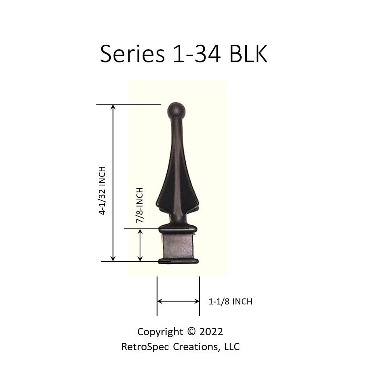 Retrospec Creations 100 Each for 3/4” Black Plastic Finial Tops for Iron Picket Fence 4-Sided Spire - #1-34