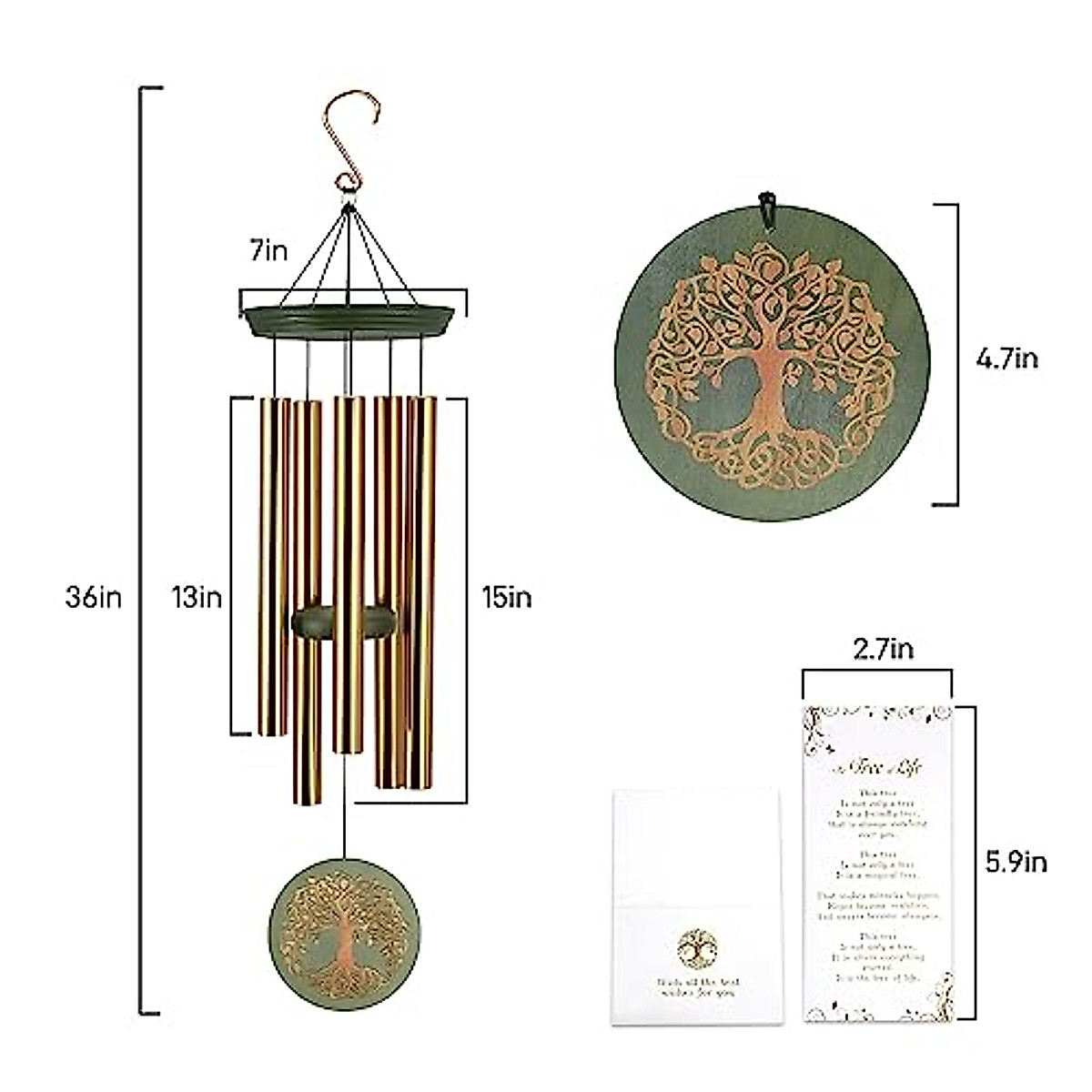 WindChimes Outdoor Deep Tone,Large Memorial Wind Chimes for Loss of Loved One Engrave Tree of Life,Sympathy Wind Chimes for Oouside, Gifts for Mother,Garden Home Yard Hanging Decor