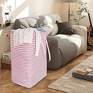 72L Laundry Basket Freestanding Waterproof Laundry Hamper Collapsible Tall Clothes Hamper with Handles for Clothes Toys (Pink)