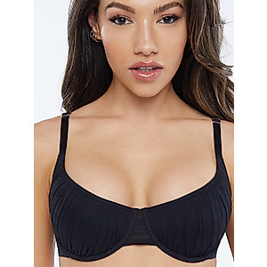 Savage X Fenty, Women's, Gathered Mesh Balconette Bra, Caviar, 38DDD