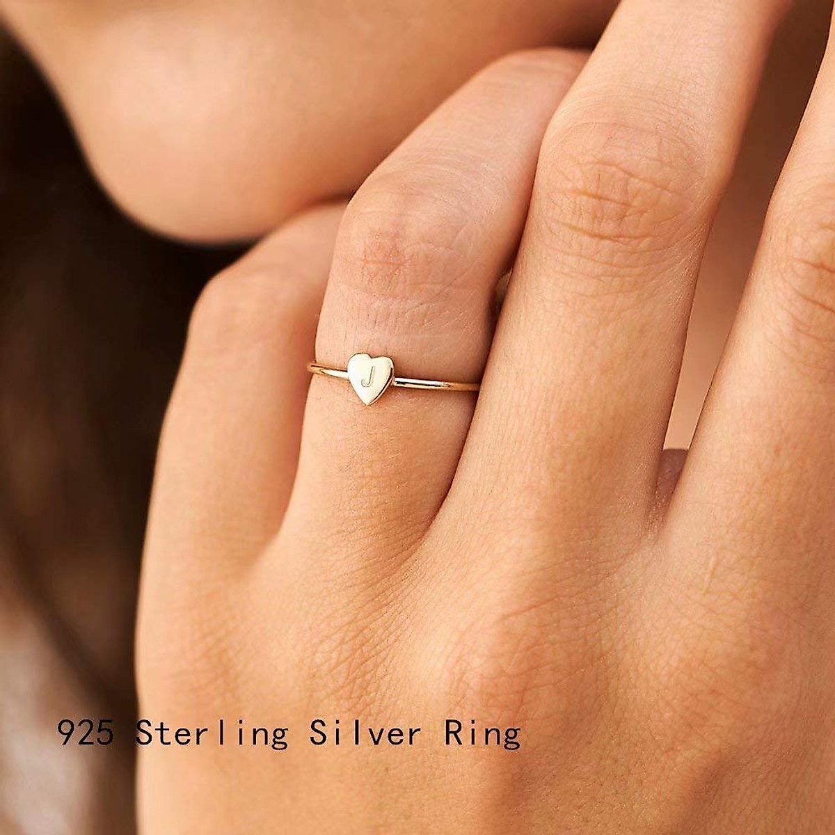 Initial Rings for Girls Women, 925 Sterling Silver Dainty Letter A Initial Heart Stacking Ring Gold Rings for Women Teen Girls Kids Jewelry Gifts, Mother's Valentines Day Girls Gifts for Her