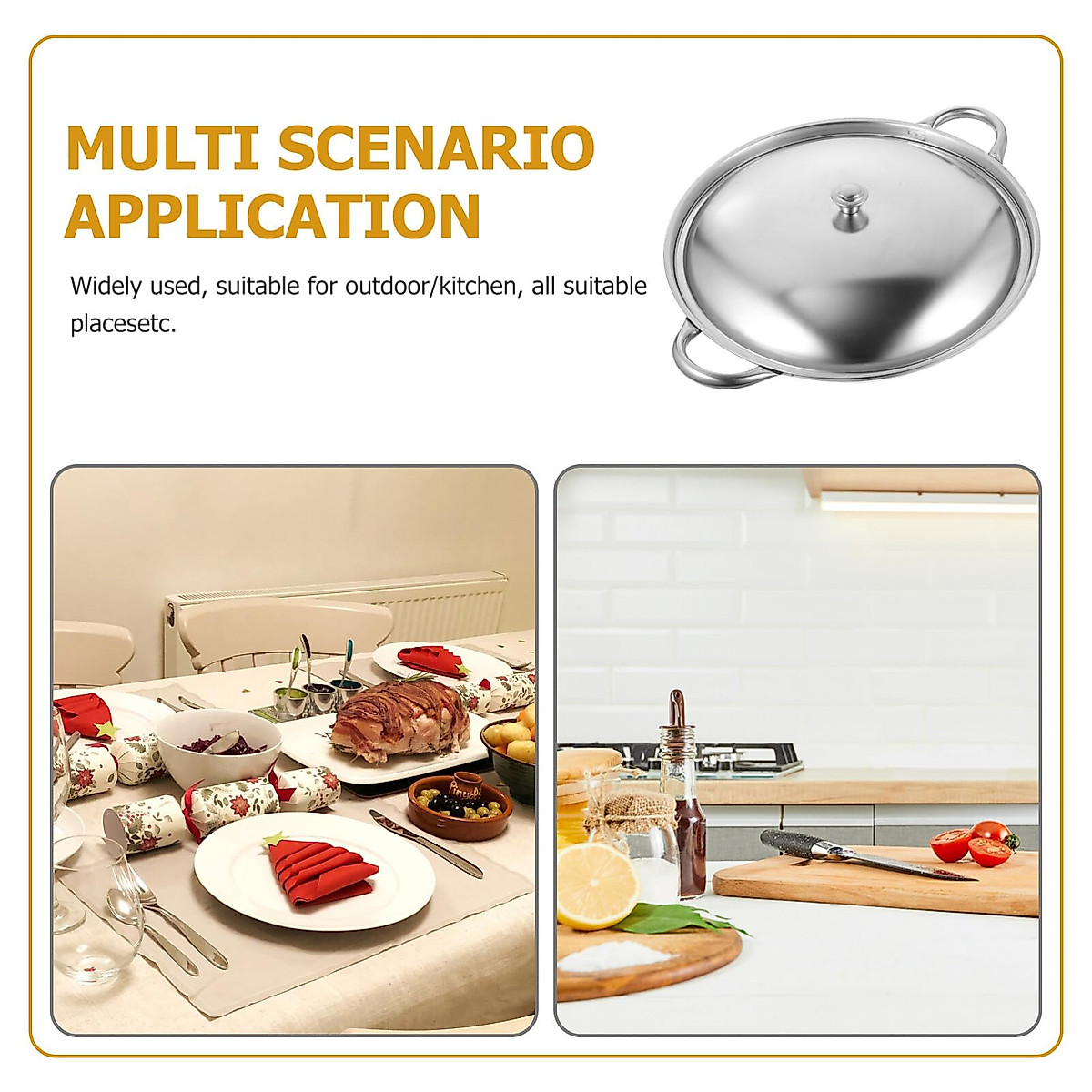 HOLIDYOYO Stir Frying Pan Skillet with Lid Stainless Steel Wok Cooking Pan Japanese Shabu Hot Pot Induction Pan Double Handles Portable Cookware for Home Kitchen Restaurant 10in