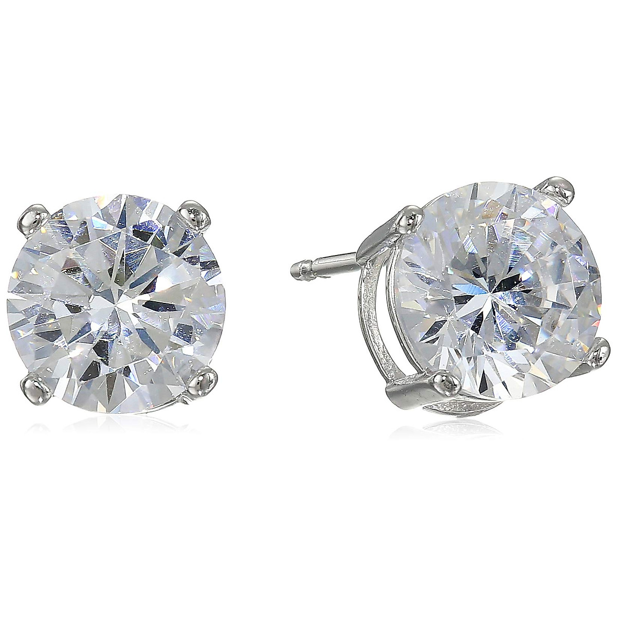 Amazon Essentials Platinum Plated Sterling Silver Round Cut Cubic Zirconia Stud Earrings (5mm)