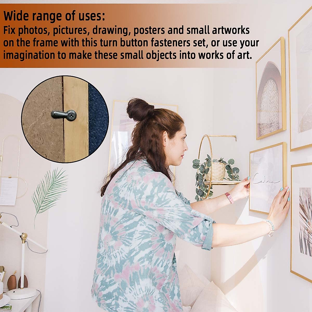 160-Piece Metal Picture Frame Set with 160 Screws, Turn Button Fasteners, Black Frame Hardware, Hanging Hangers for Photos, Crafts, Posters