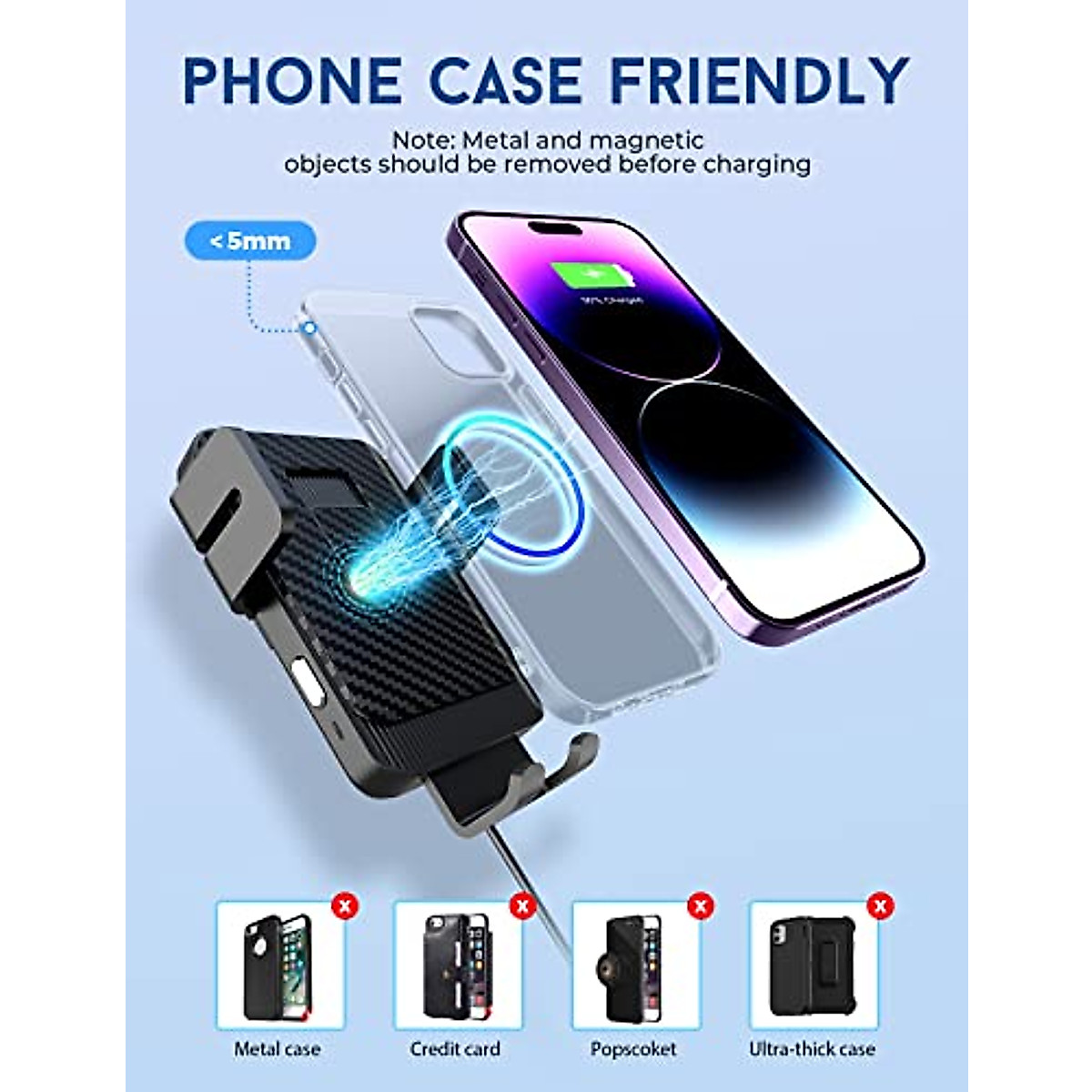 Wireless Car Charger, MOKPR 15W Fast Charging Car Mount Auto-Clamping Car Charger, Dashboard Windshield Phone Holder Compatible with iPhone 14/13/13 Pro/12 pro/12/11/X/8, Samsung S23/S22/S10/S9/S8