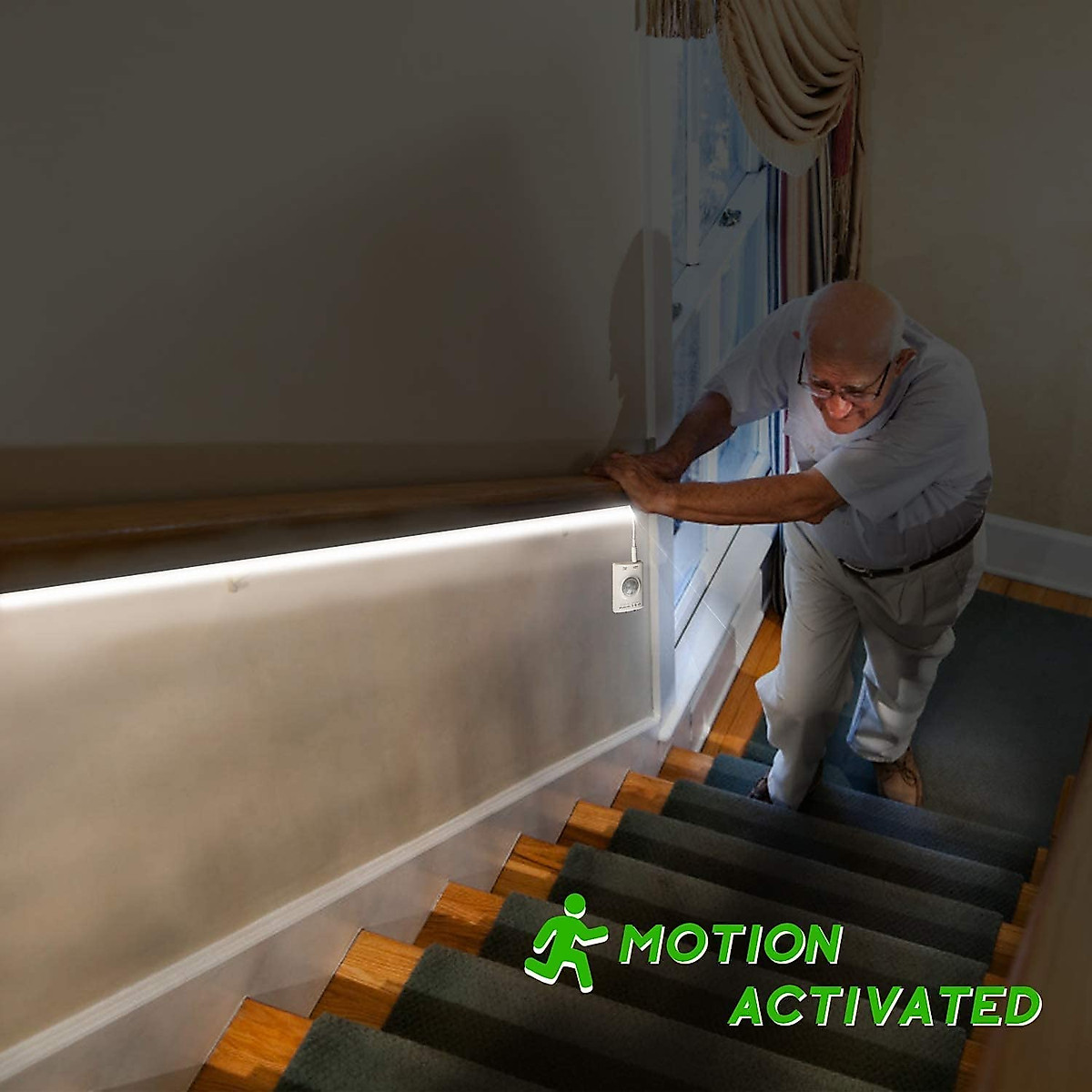 Amagle LED Motion Sensor Strip Closet Light USB Rechargeable Dual Mode PIR Activated Under Bed Counter Cabinet Lighting Staircase Stair Night Lights for Indoor Bedroom Kitchen Hallway White 3.2FT