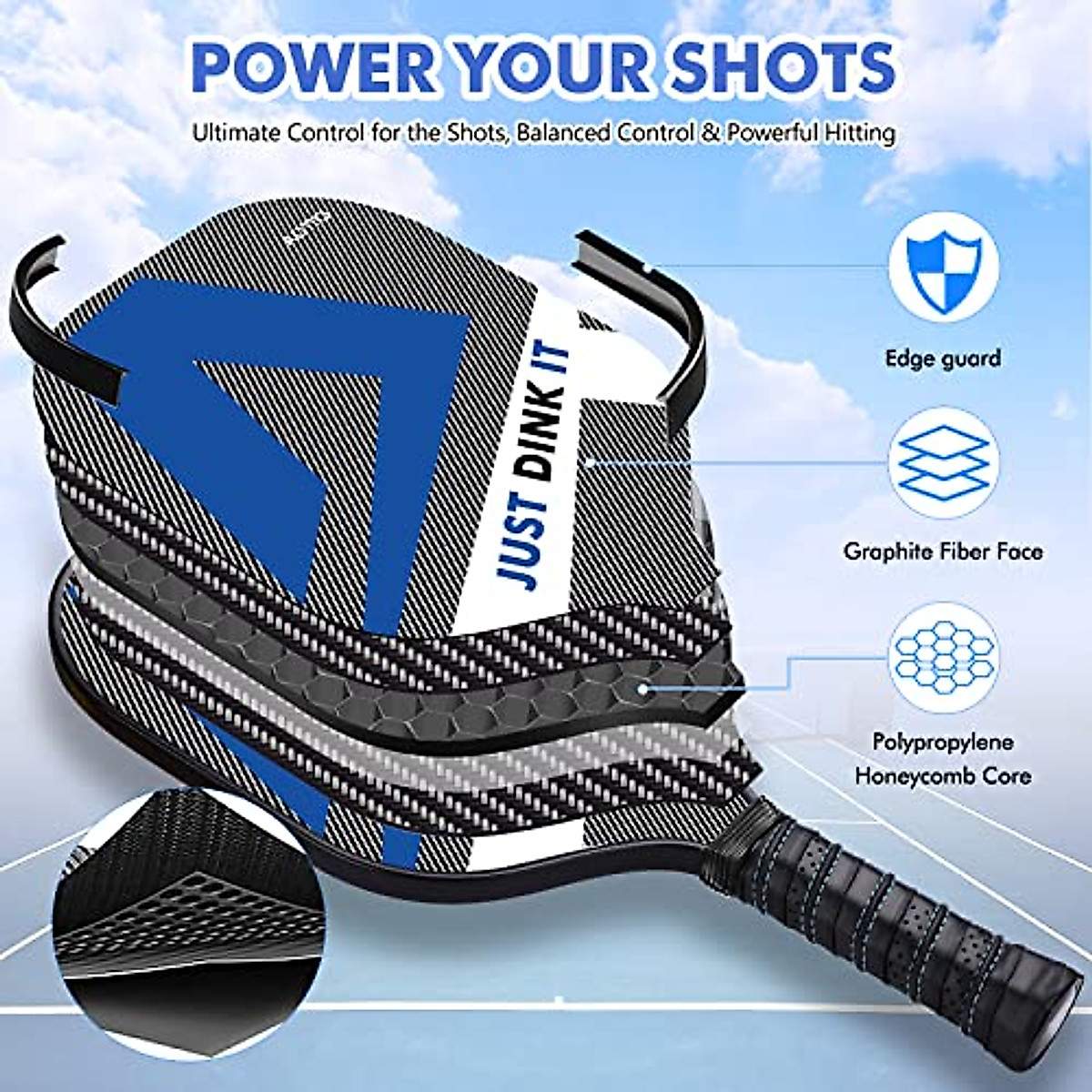 ADTIO Pickleball Paddles Set of 2，Graphite Pickleball Rrackets with 4 Pickleball Balls and Pickleball Bag,Lightweight Pickle Ball Paddle for Men Women Outdoor Games,Pickleball Racquet Starter Set