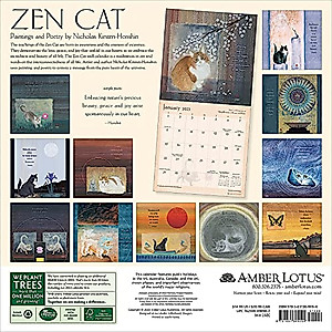 Zen Cat 2023 Wall Calendar | Meditational Art by Nicholas Kirsten-Honshin | 12" x 24" Open | Amber Lotus Publishing