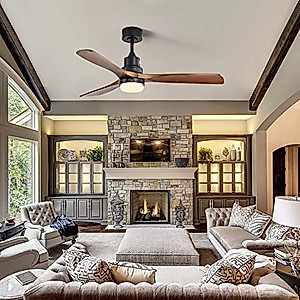 Sofucor 52 Inch Wood Ceiling Fan With Lights Remote Control Dimmable LED Light 3 Walnut Fan Blades Reversible DC Motor Modern Ceiling Fan with 3 Downrods(5 inch/10 inch/24 inch) for Farmhouse/Patios