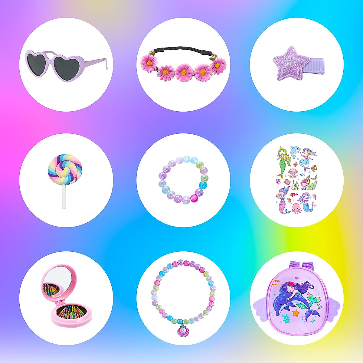 Mskissy American 18 Inch Doll Clothes and Accessories - 2 Mermaid Theme School Daily Dresses for American 18 Inch Girl Doll Including Schoolback，Necklace，Bracelet，Garland，Hairpin，Sunglass etc