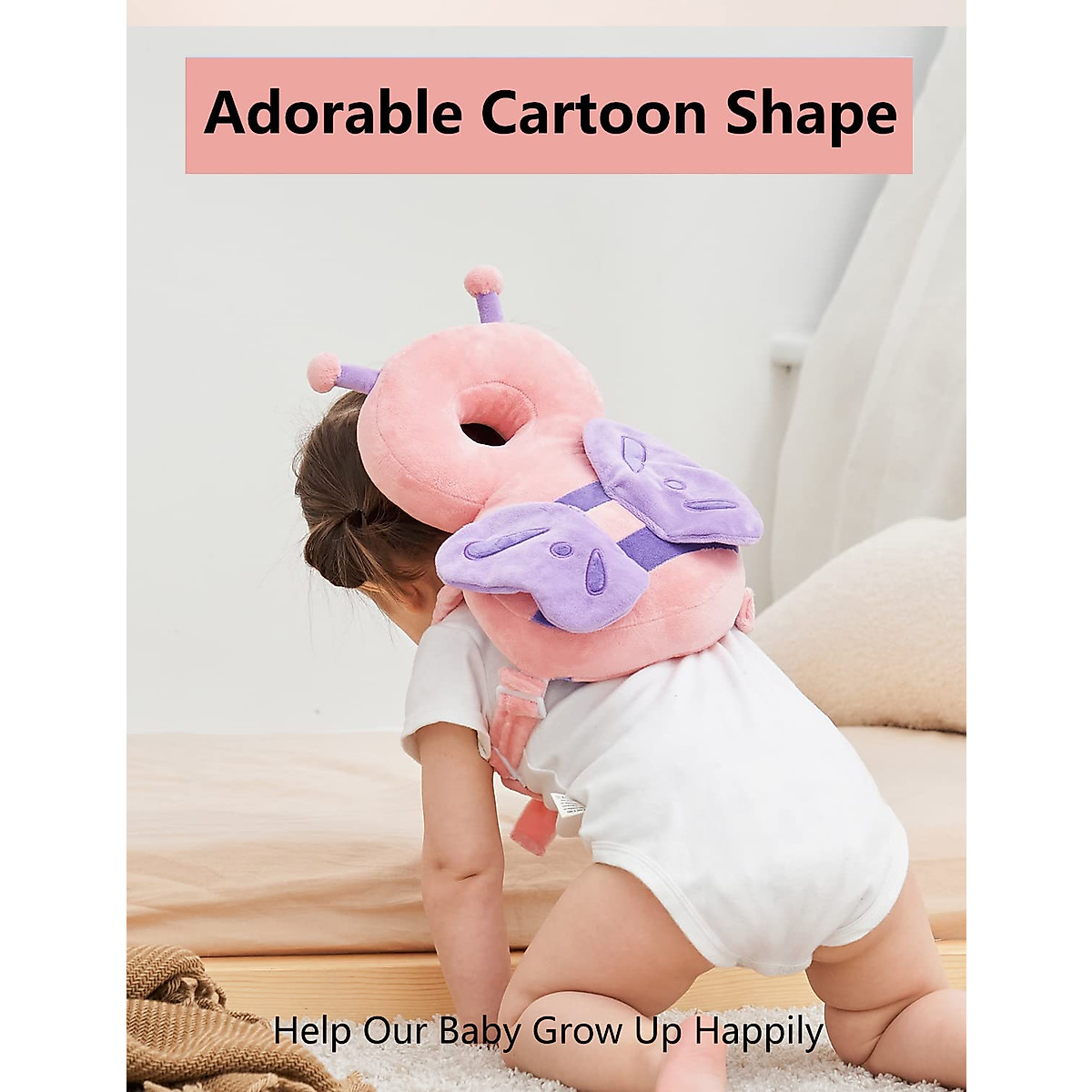 JunNeng Toddler Baby Head Protector Pad Safety Cushion with Knee Pads&Anti-Slip Socks (Butterfly),6 Months-3 Years