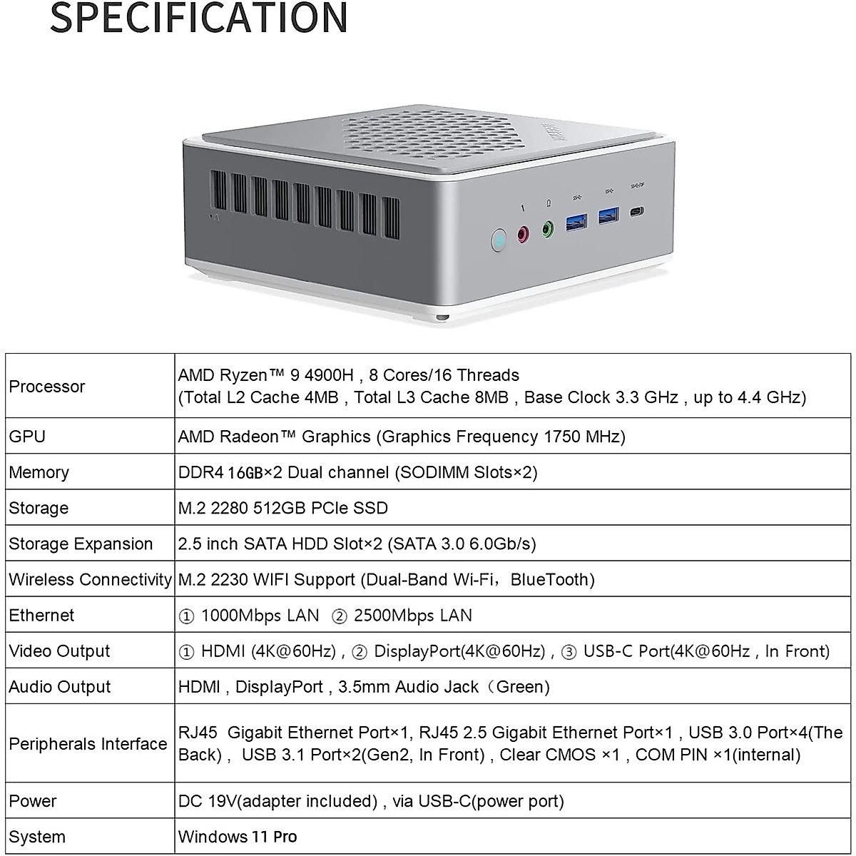 COOFUN HM90 Mini PC, AMD Ryzen 9 4900H Processor 8 cores CPU 32 GB DDR4 / 512GB SSD Mini Desktop Computer, HDMI/DP/USB-C Connection, WiFi 6, BT 5.1, USB 3.0×4