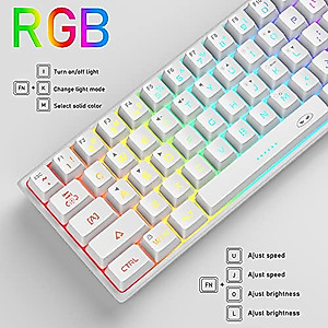 ADDTREE 60% Wired Gaming Keyboard, RGB Backlit Compact Mini Keyboard, Waterproof 61 Keys Keyboard for PC/Mac Gamer, Typist, Travel, Easy to Carry on Business Trip(White)