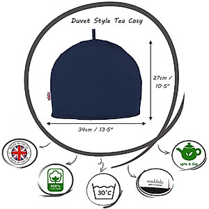 Muldale Large Tea Cozy for Teapot - Oxford Navy - Teapot Cozy Cover Insulated to Keep Warm Thermal 100% Cotton Extra Thick Wadding - Made in England - Tea Cozies Covers Fit 1 to 6 Cup