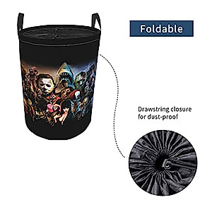 6637 Storage Basket,Classic Horror Movies,Drawstring Collapsible Large Laundry Hamper with Handles for Toy Home Office 19"X14"