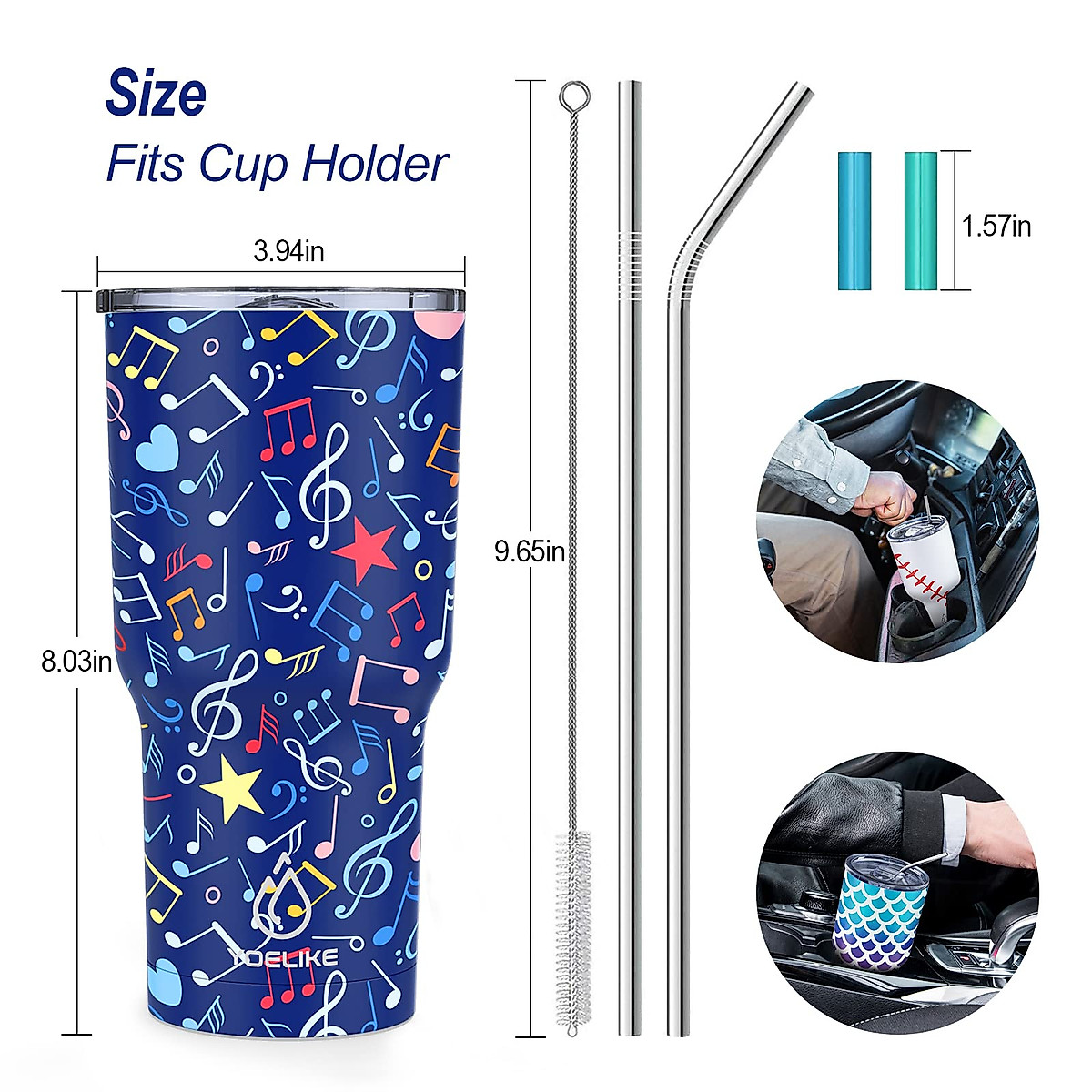 yoelike Music Note 30 oz tumbler with lid and straw, Stainless Steel, Vacuum Insulated Iced Coffee Tumbler Cup, Leak-Proof Travel Mug, Gift Box For Teacher Dad Mon Women Men Friend