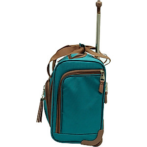 steve madden Designer Luggage Collection- 3 Piece Softside Expandable Lightweight Spinner Suitcases- Travel Set includes Under Seat Bag, 20-Inch Carry on & 28-Inch Checked Suitcase (Harlo Teal Blue)