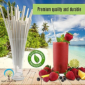 Naturalik 100-Pack Extra Durable White Paper Straws Biodegradable- Premium Eco-Friendly Paper Straws Bulk- Drinking Straws for Juices, Restaurants and Party supplies, 7.7" (White, 100ct)