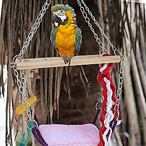 Besimple Pet Parrot Swing Hanging Ladder Colorful Climbing Toys with Hammock for Bird Ferret Parrot Rat Hamster Small Animal