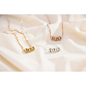 MYKA - Personalized Paperclip Link Chain Necklace With Up to 8 Ball Beads / Engrave Any Name / Diamond Option -Sterling Silver, Gold, Rose Gold / Customized Gift For Woman For Mother's Day, Birthday,