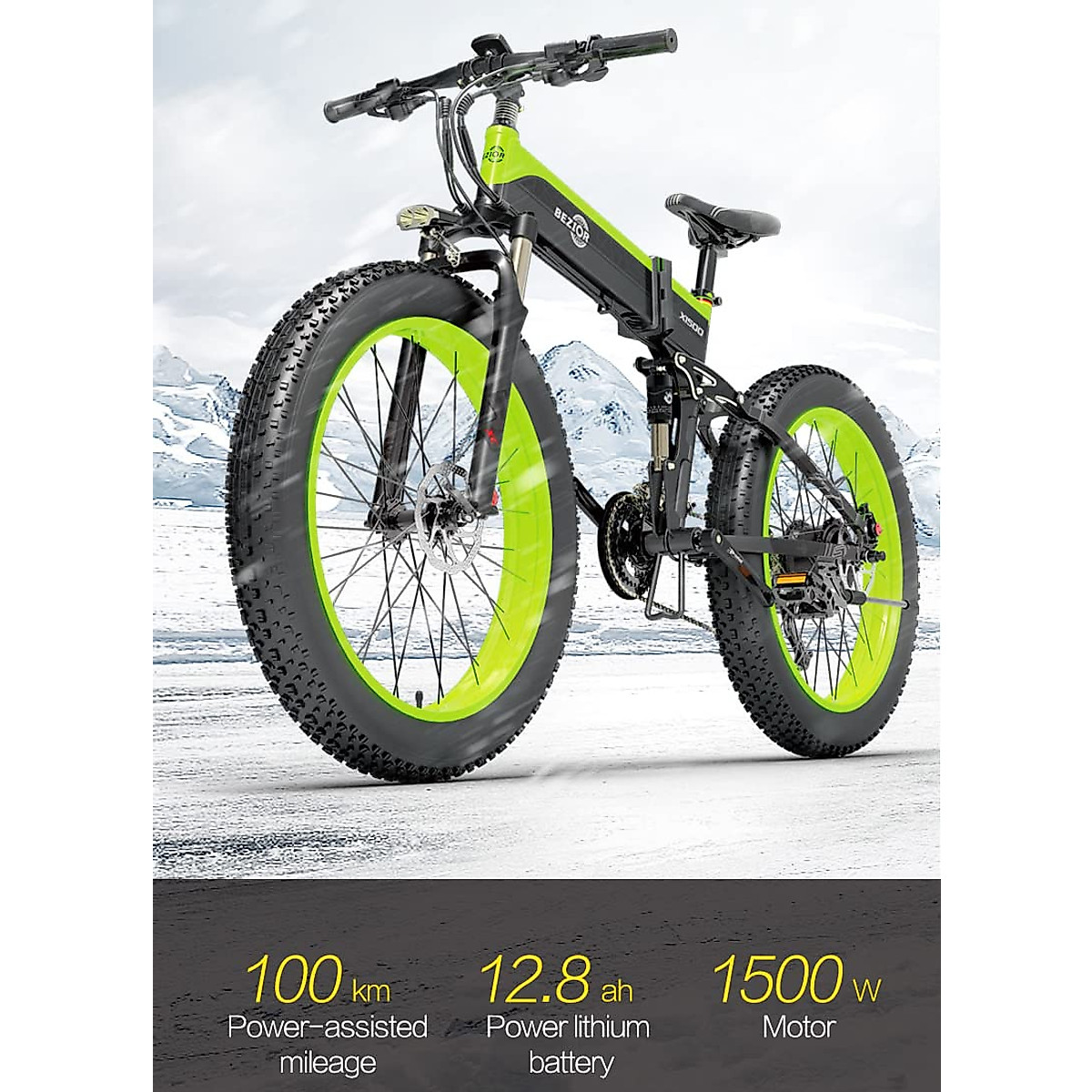 Fat Tire E Bike for Adults Big People 26" 48V 1500W 5 Speed Electric Motor 7 Speed Manual Gears LED Smart Meter Cruising Range 40-100Km Max Load 260KG Lithium Battery Electric Bicycles