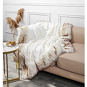 inchgrass Luxury Soft Faux Mink Fur Throw Blanket Shaggy Plush Elegant Comfortable Blanket White Long Hair for Sofa Chair Couch Living Bedding (80"x90", Elizabeth)