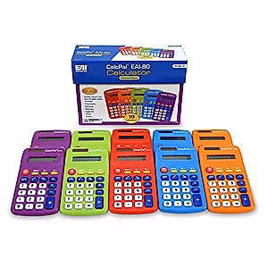 EAI Education CalcPal EAI-80 Basic Solar Calculator, Dual-Power for School, Home or Office: Assorted Colors - Set of 10