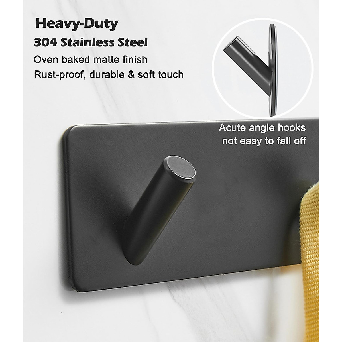 CURHOO Stainless Steel Towel Hooks - Heavy Duty Wall Mount Key Holder for Bathroom, Kitchen, Bedroom & Office, Self-Adhesive, 4 Hooks, 10 x 1.77 inches, YKH35