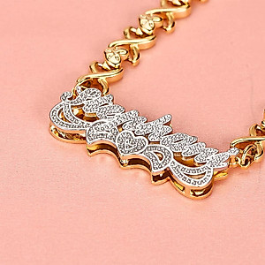 Jewelry Set Custom Name Necklace Name Bracelet Personalized Double Plated Name Necklace Unisex Nameplate Necklace with XOXO Chain Customized Jewelry Set for Women Men