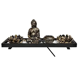 Royal Brands’ Zen Garden with Buddha, Rake, Tea Light Candle and Incense Holder - Peace and Tranquility (14.5"x5"x7")