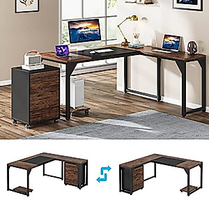 Tribesigns 63" L-Shaped Computer Desk with Mobile File Cabinet, Large Executive Office Desk with 3-Drawer Vertical Filing Cabinet, Business Furniture Sets for Home Office
